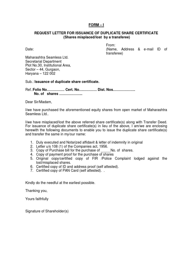 I Indemnity Affidavit For Duplicate 108 Form PDF Securities