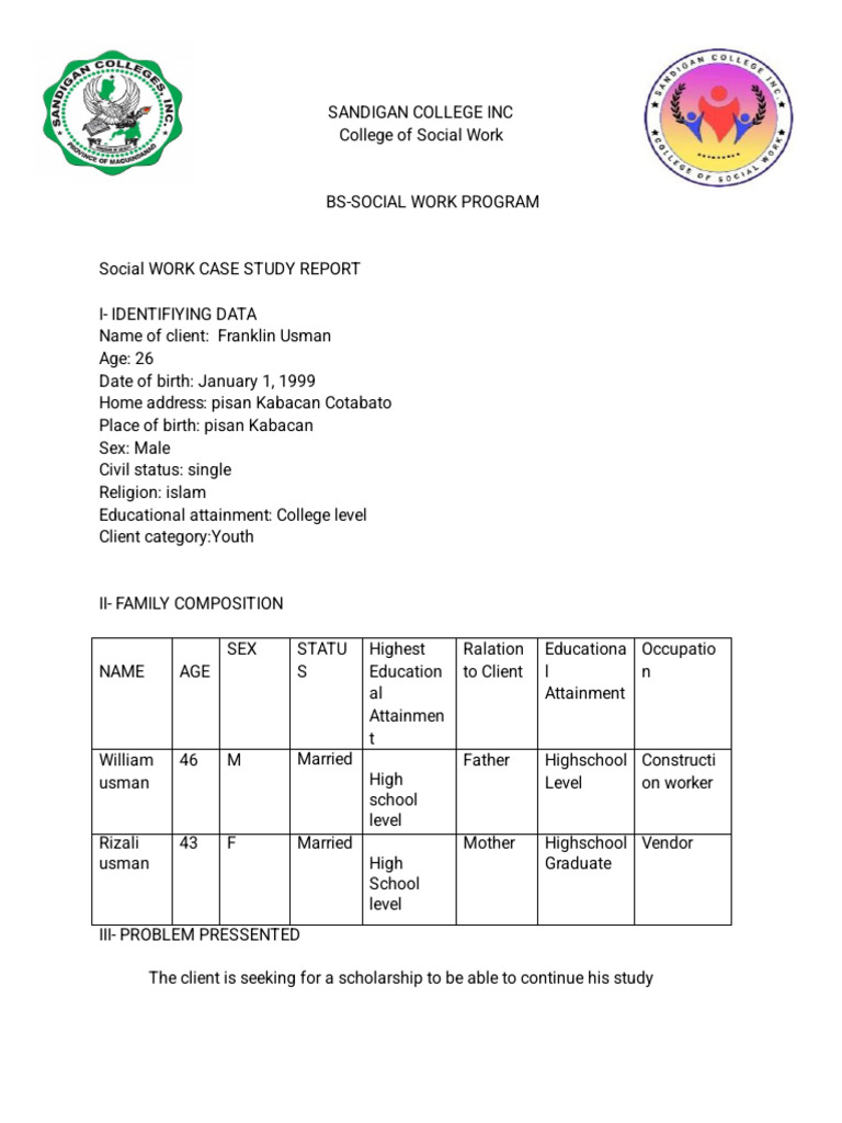 Social Work Case Study: Franklin Usman | PDF