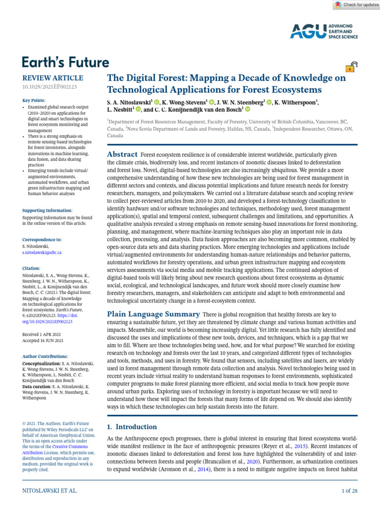 The Digital Forest Mapping A Decade of Knowledge On Technological ...