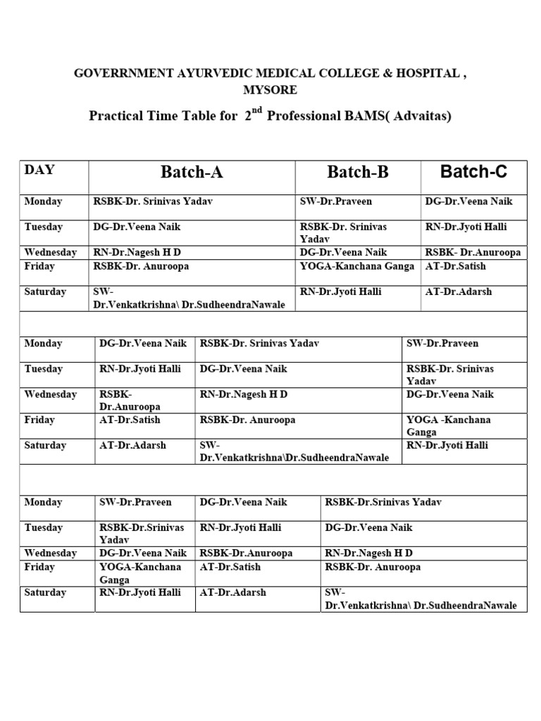 Practical Time Table Final | PDF