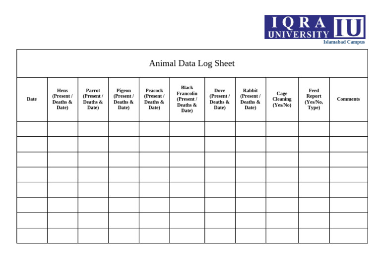 Animal Data Log Sheet | PDF