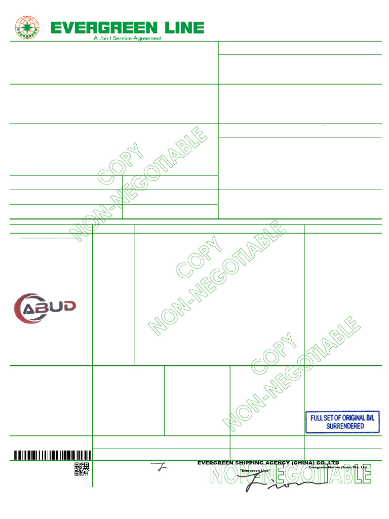 Bill of Lading for Ever Beamy 1153-073A | PDF | Cargo | Shipping