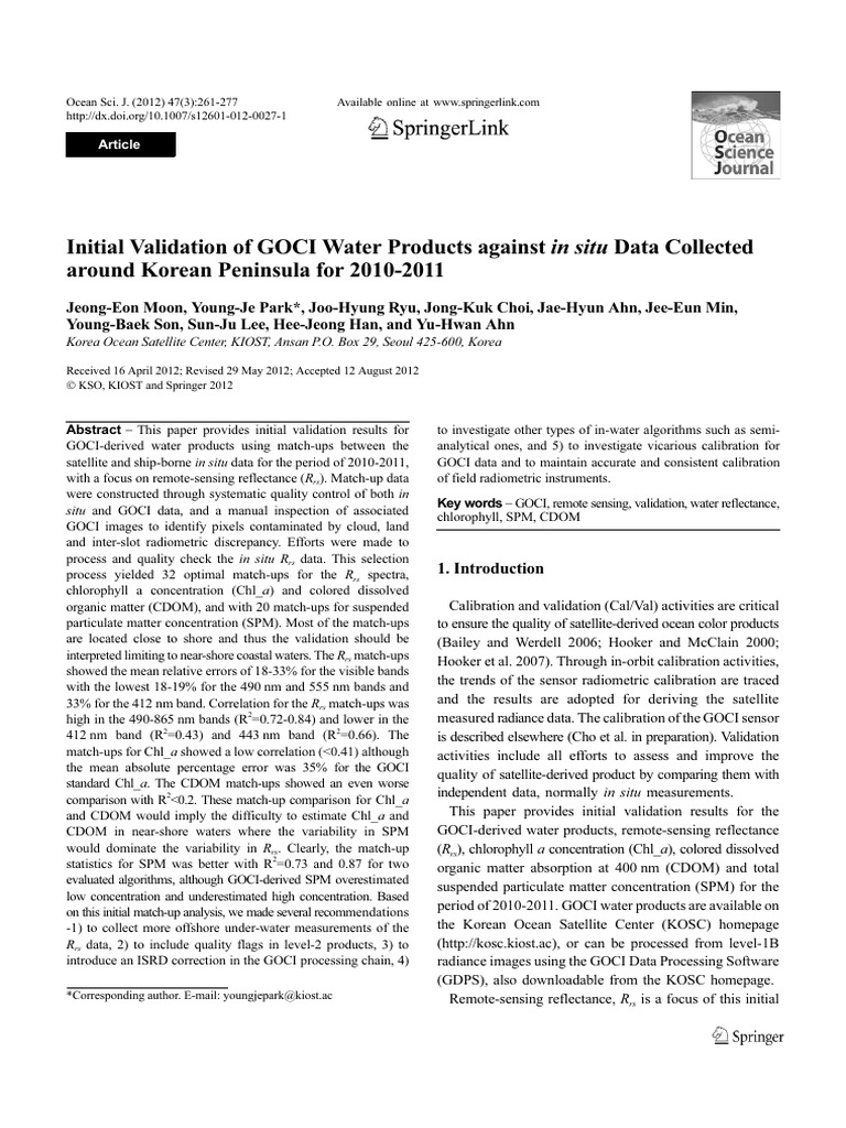 Moon Et Al 2012 GOCI Validation | PDF | Absorption Spectroscopy | Infrared