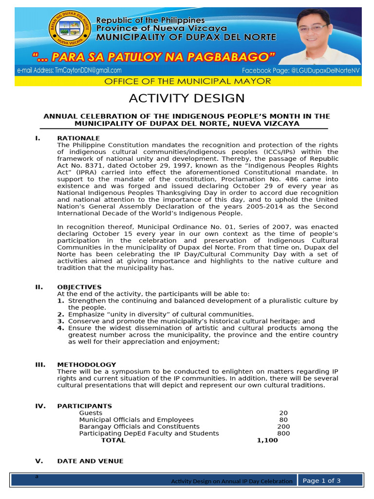 Activity Design Ip Day 2022 | PDF | Foods
