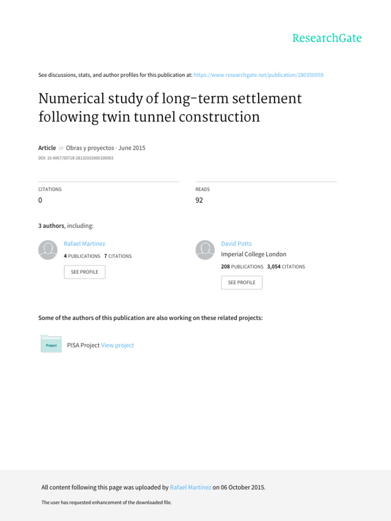 Long-term Settlement Following Twin Tunnel Construction | PDF | Young's Modulus | Elasticity ...