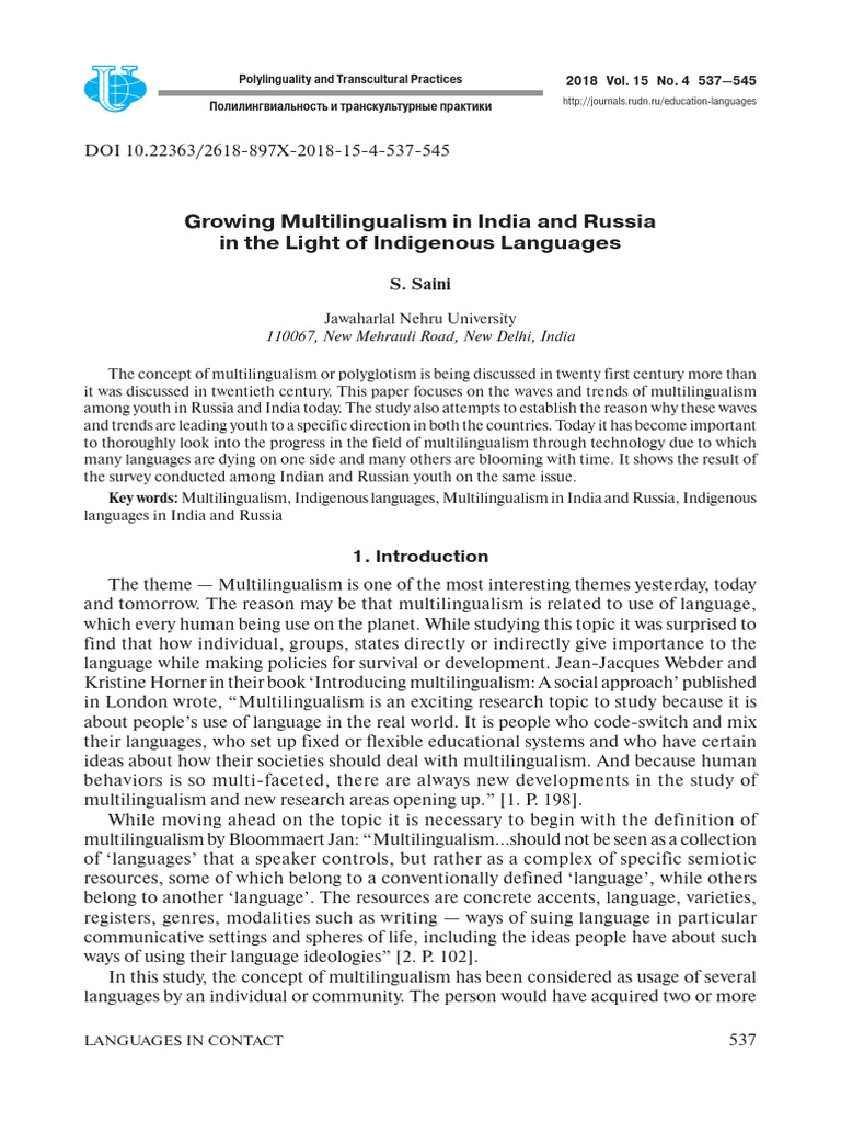 Growing Multilingualism in India and Rus | PDF | Multilingualism ...