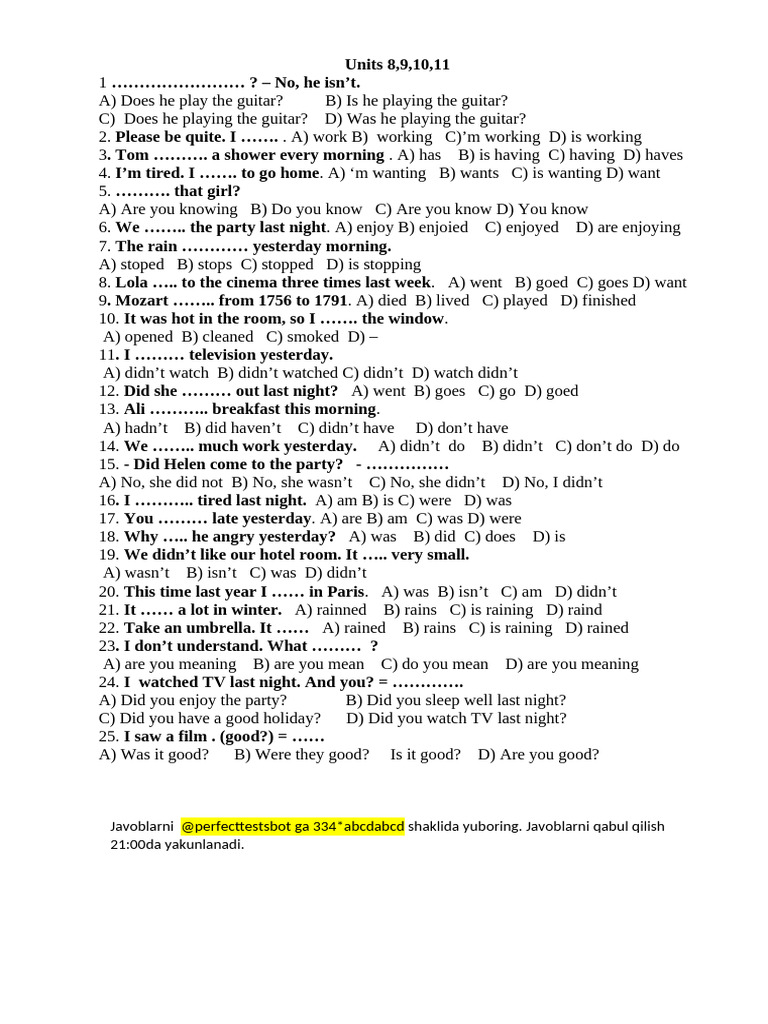 Tests For Units 8,9,10,11 | PDF