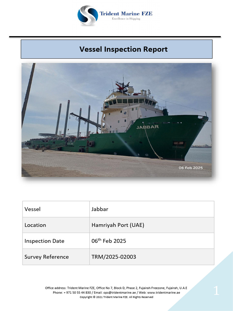 Jabbar - Vessel Inspection Report | PDF | Shipping | Watercraft