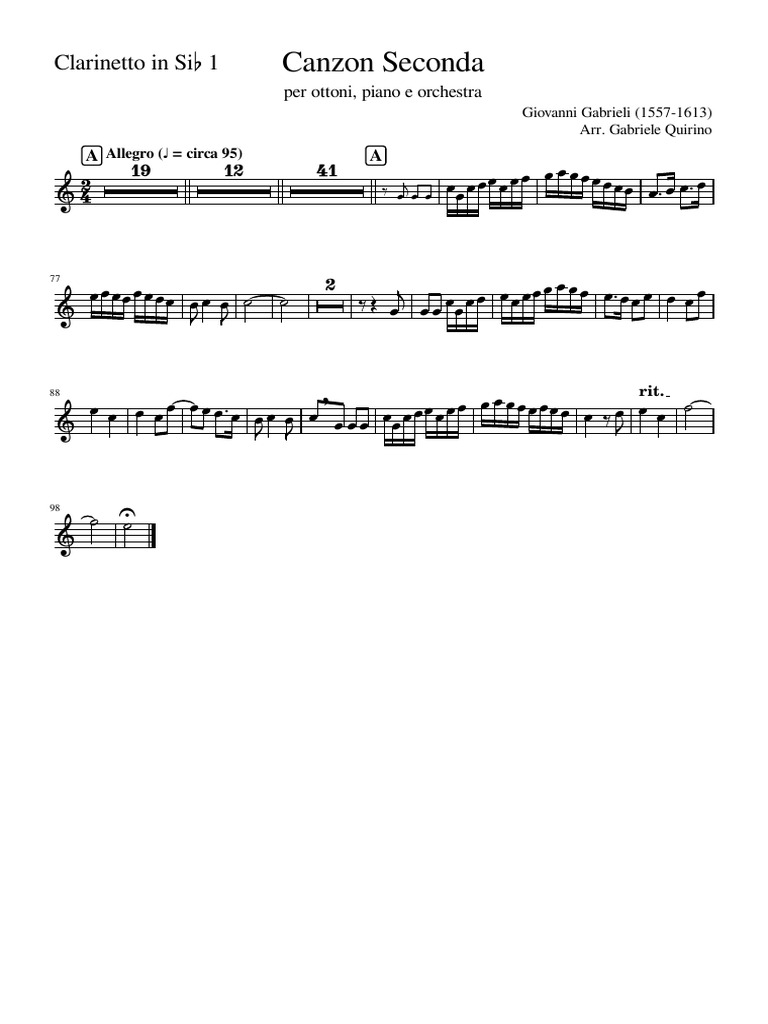 Gabrieli's Canzon Seconda for Clarinet | PDF