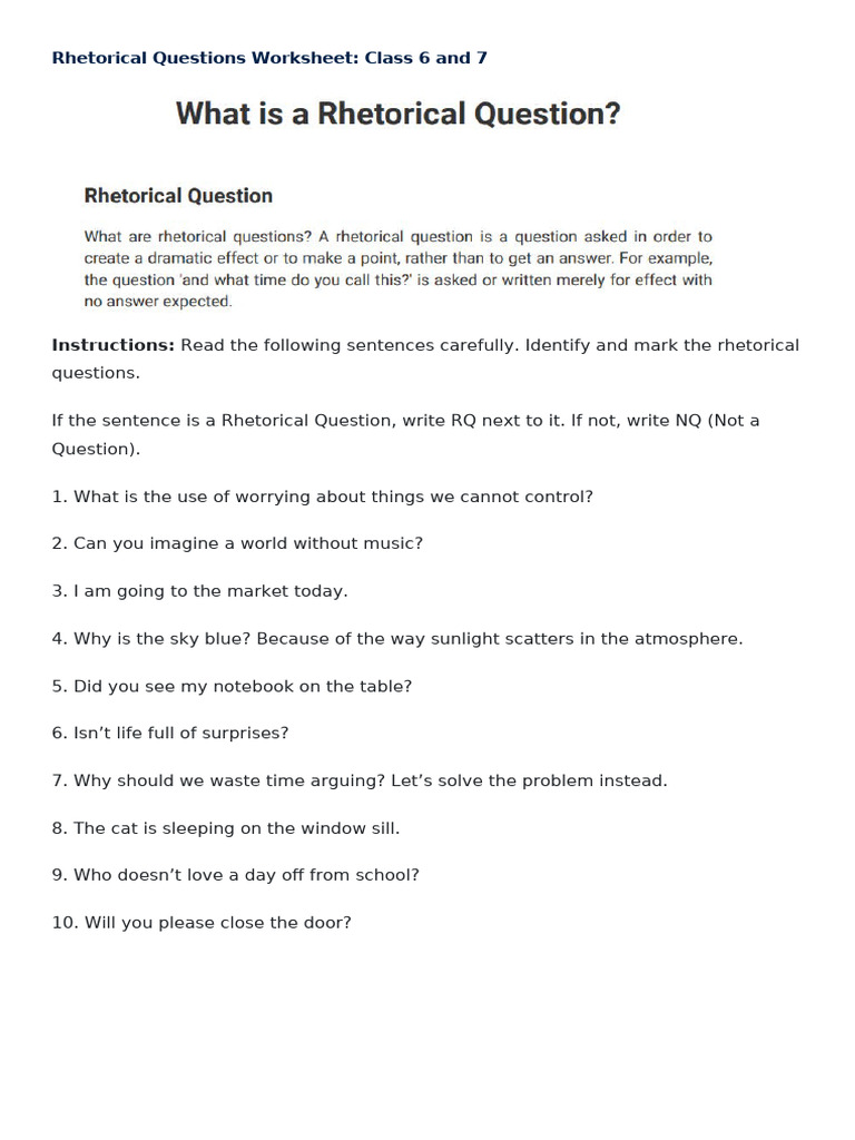 Rhetorical Questions Worksheet | PDF