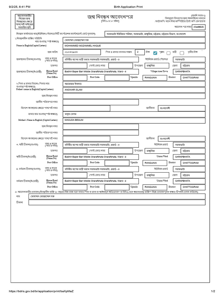Birth Application Print | PDF