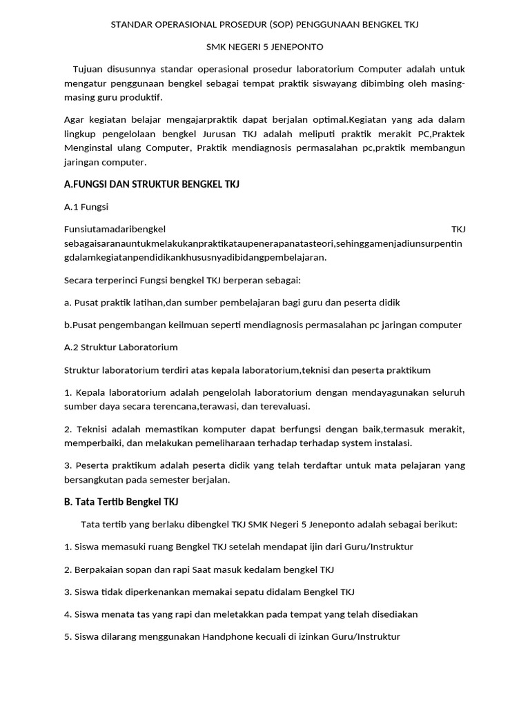 Sop Bengkel TKJ | PDF