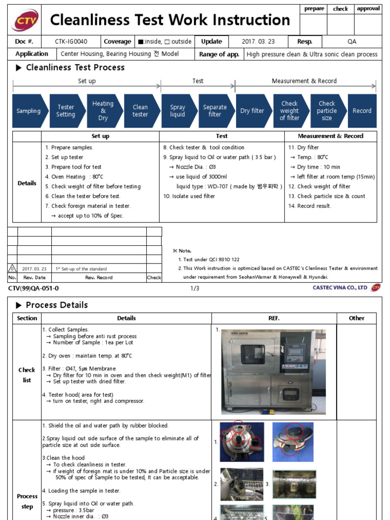 Cleanliness Test Work Instruction Guide | PDF | Applied And ...