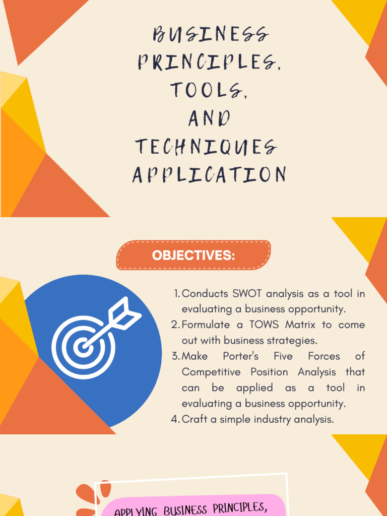 Business Principles Tools and Techniques Application | PDF | Swot Analysis | Private Sector