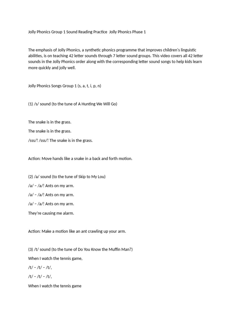 Group 1 Jolly Phonics Reading Practice | PDF | Phonics