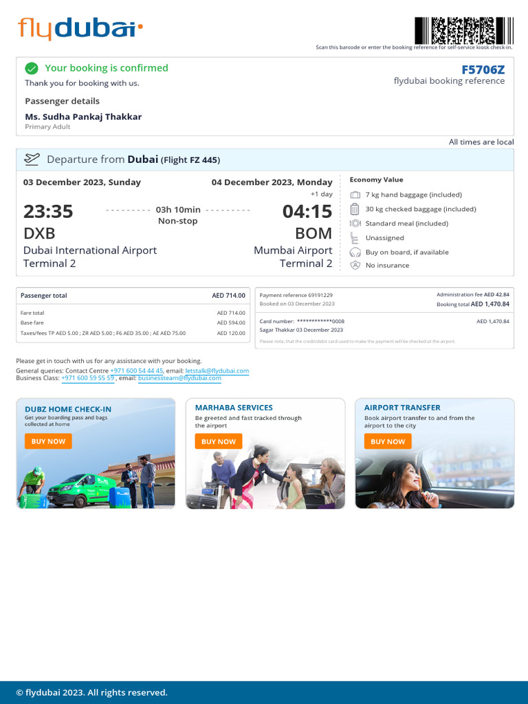 FZ 445 Flight Confirmation: Dubai to Mumbai | PDF | Banking Technology ...