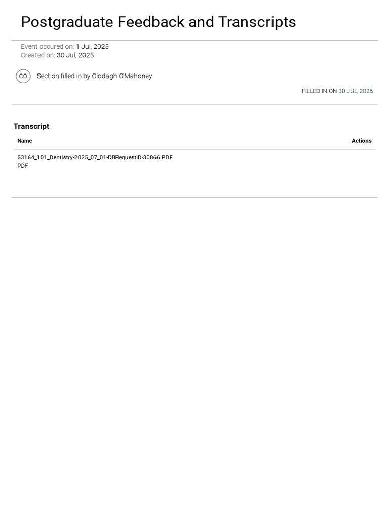 Postgraduate Feedback and Transcripts 2025-07-31 | PDF
