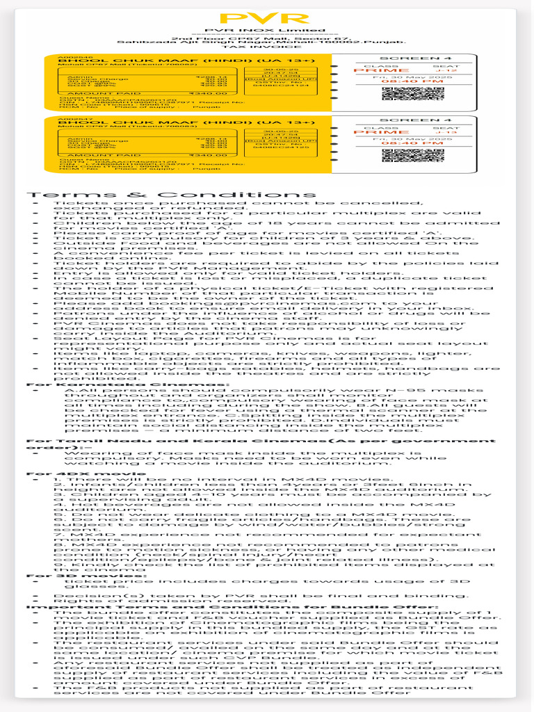 PVR Cinemas Ticketing Terms & Rules | PDF | Movie Theater