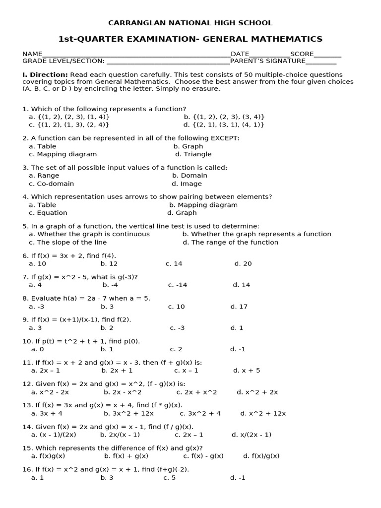 2025 General Mathematics Exam | PDF | Function (Mathematics ...