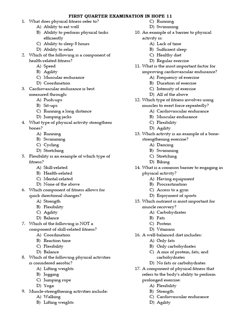 Hope 11 Physical Fitness Exam Questions | PDF | Strength Training ...
