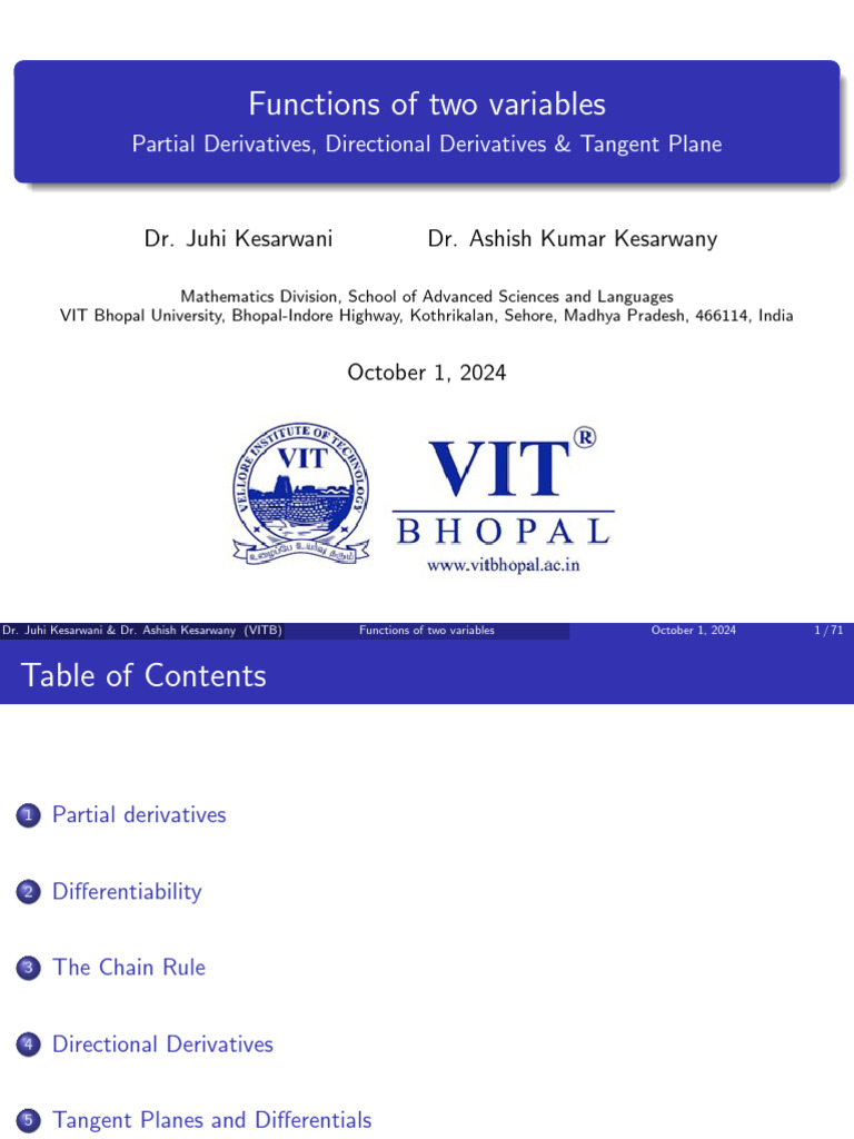 Partial Derivatives of Two Variables | PDF | Derivative | Gradient