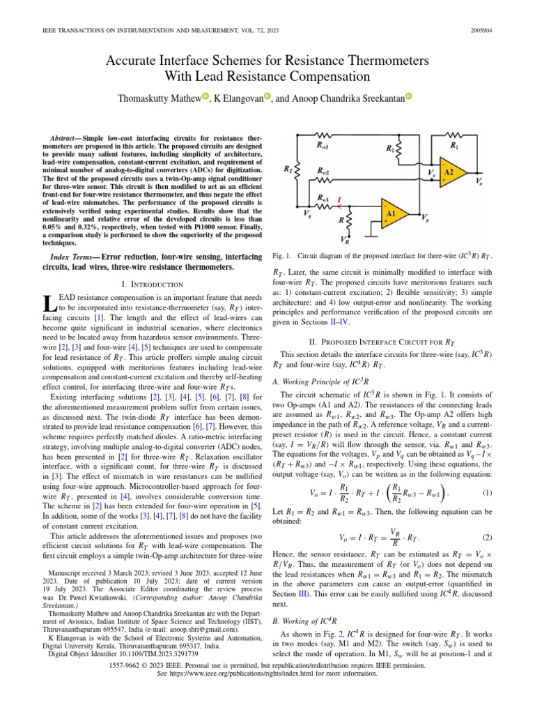 Accurate Interface Schemes For Resistance Thermometers With Lead ...