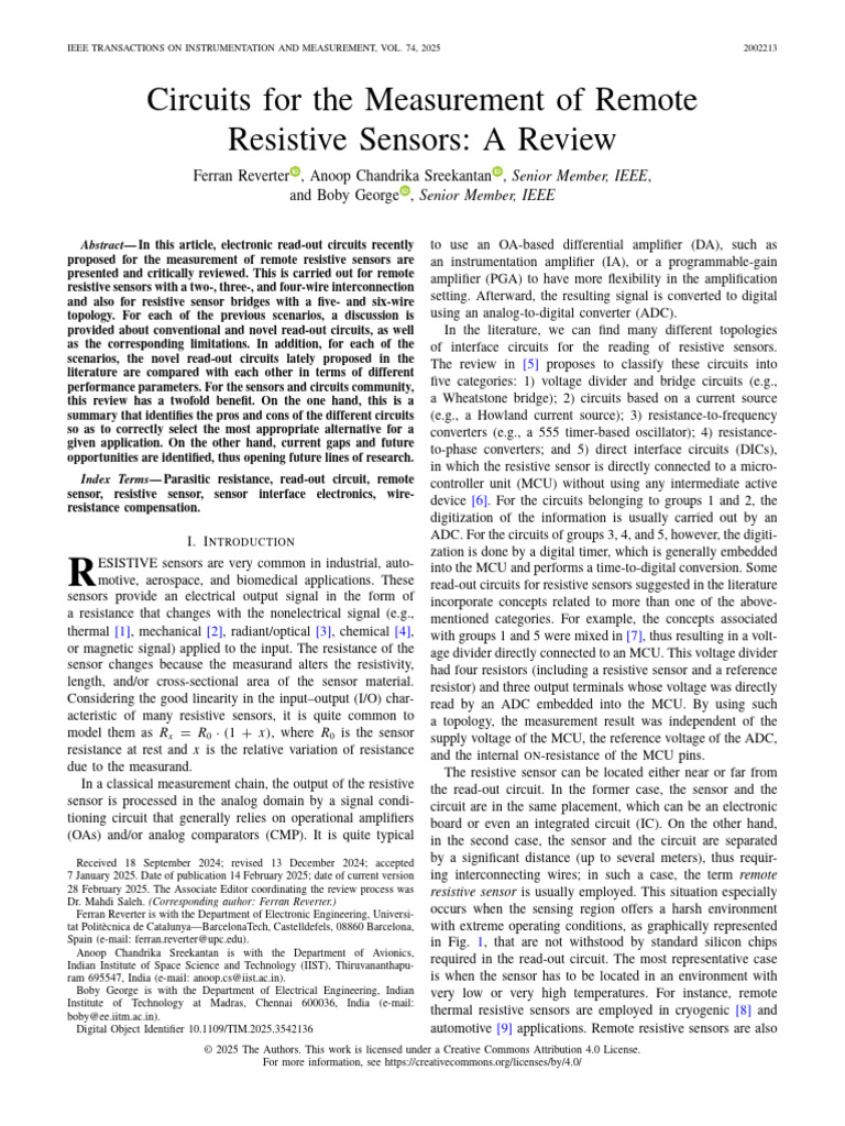 Circuits For The Measurement of Remote Resistive Sensors A Review | PDF ...