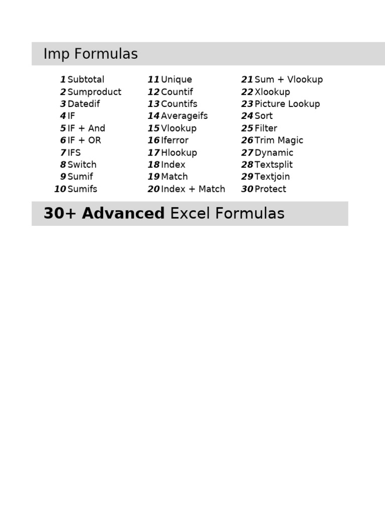Essential Excel Formulas Guide | PDF | Components | Software Engineering