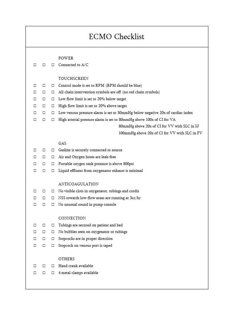 ECMO Equipment Verification Checklist | PDF