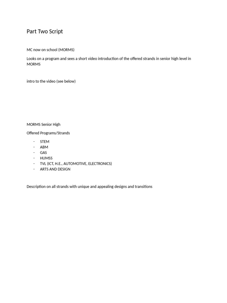 Part Two Script at School | PDF