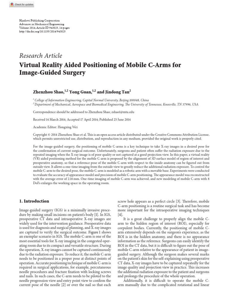 Shao Et Al 2014 Virtual Reality Aided Positioning of Mobile C Arms For ...