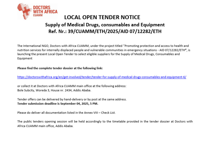 00 Local Open Tender Notice Medical | PDF