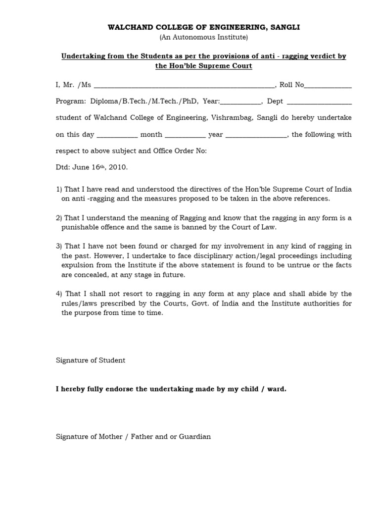 Anti Ragging Circular Undertaking1011 | PDF