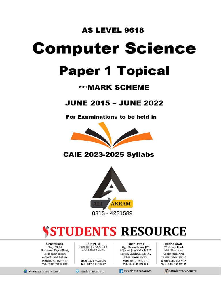 AS Computer Science P1 Mark Scheme Guide | PDF | Data Compression | Pixel