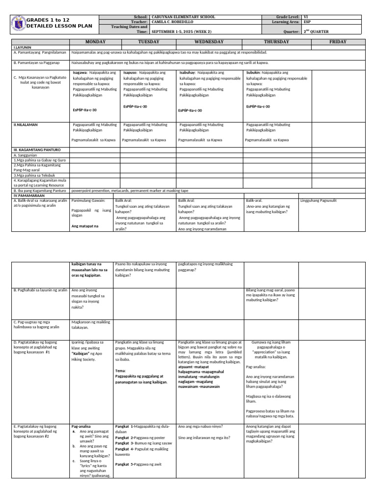 DLP - Esp 6 - Q2 - W2 | PDF