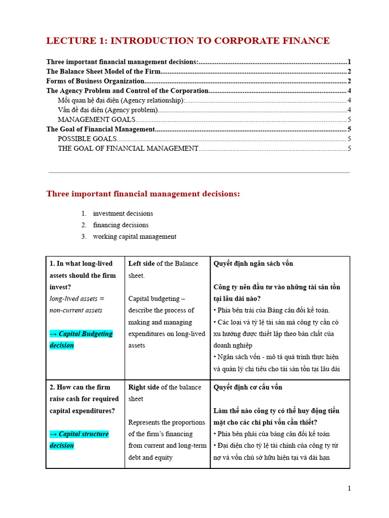 Lecture 1 Introduction To Corporate Finance | PDF