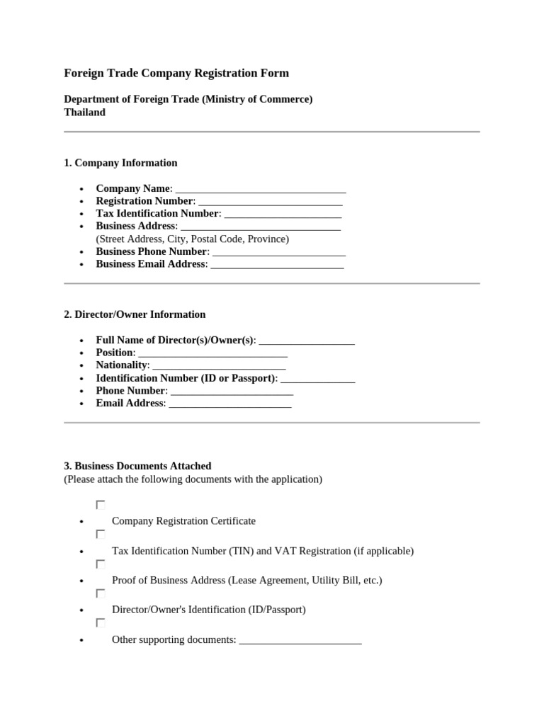 Thailand Foreign Trade Registration Form | PDF