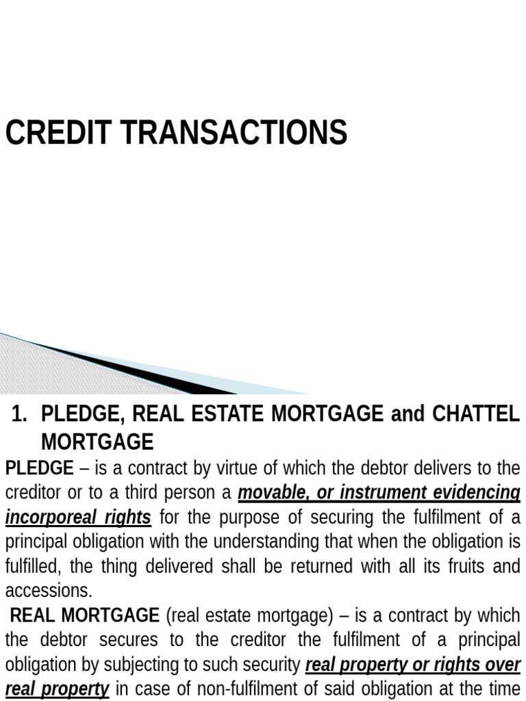 C. Credit Transactions Week 9th 10th | PDF | Mortgage Law | Natural ...