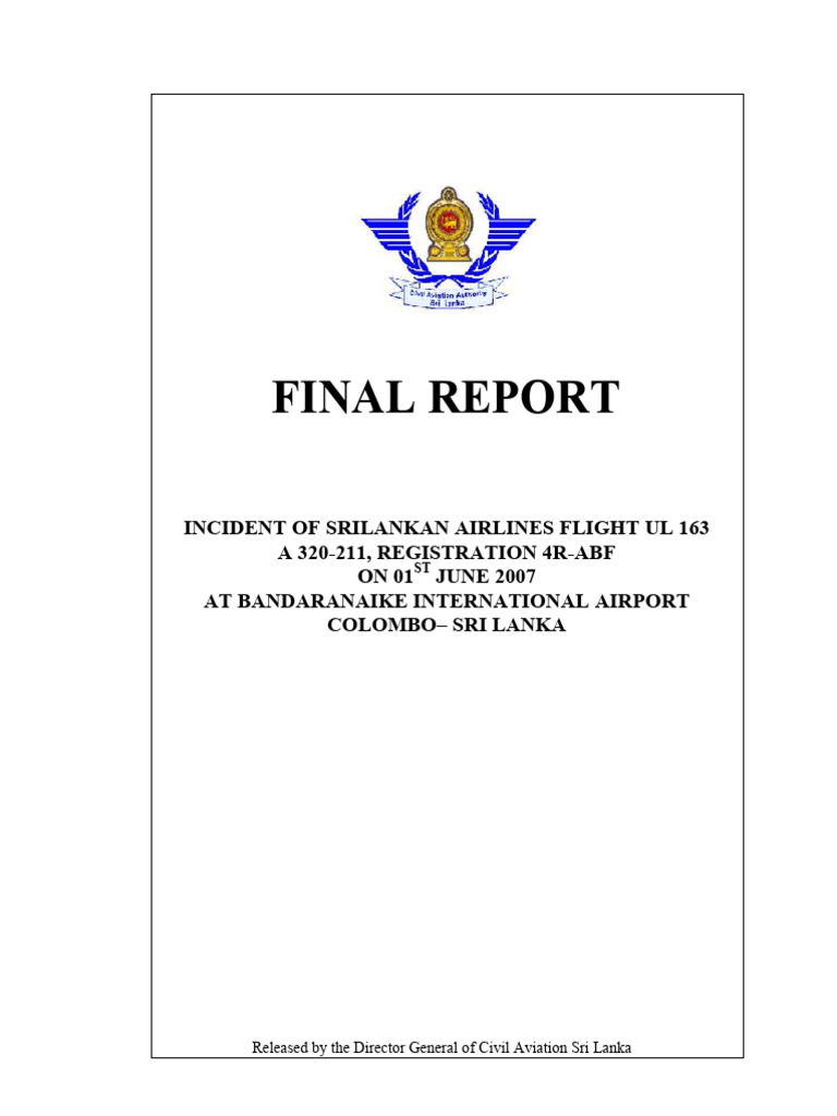 SriLankan Airlines Flight UL 163 Incident | PDF | Accidents | Aviation ...