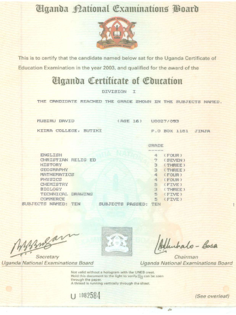 Uce Certificate | PDF