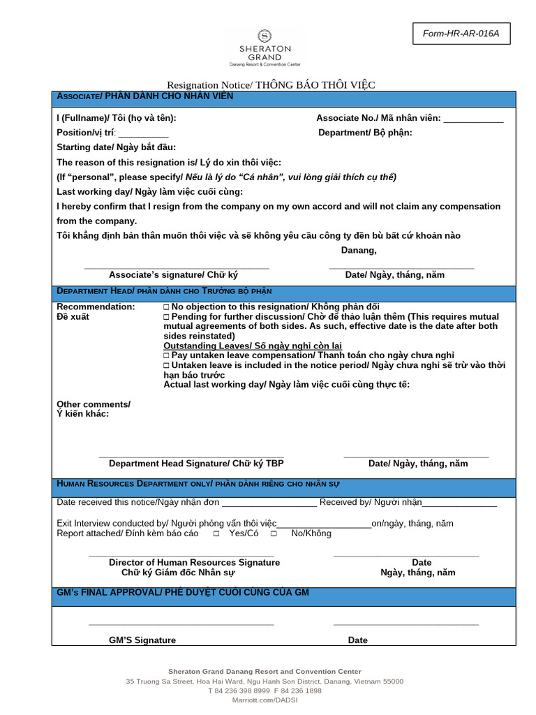 Form HR AR 016A Resignation Form | PDF