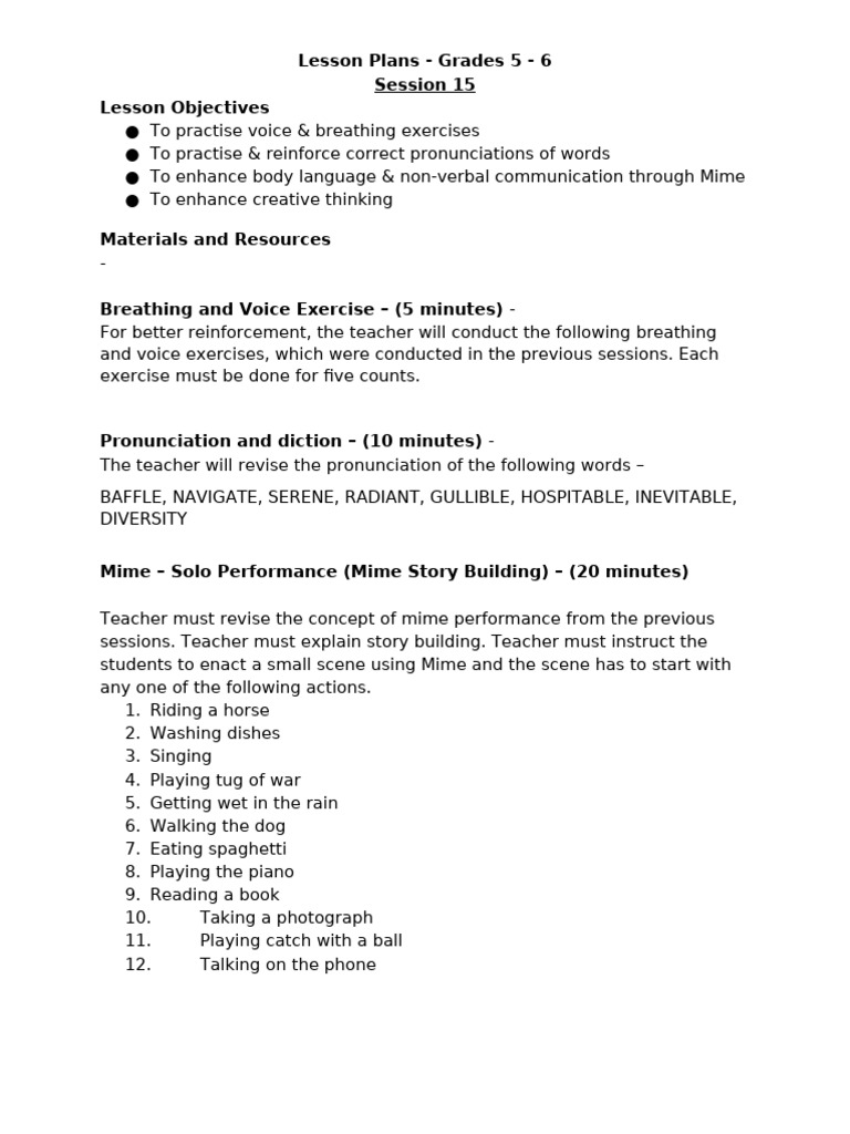 Lesson Plan 15 - Grades 5 - 6 | PDF