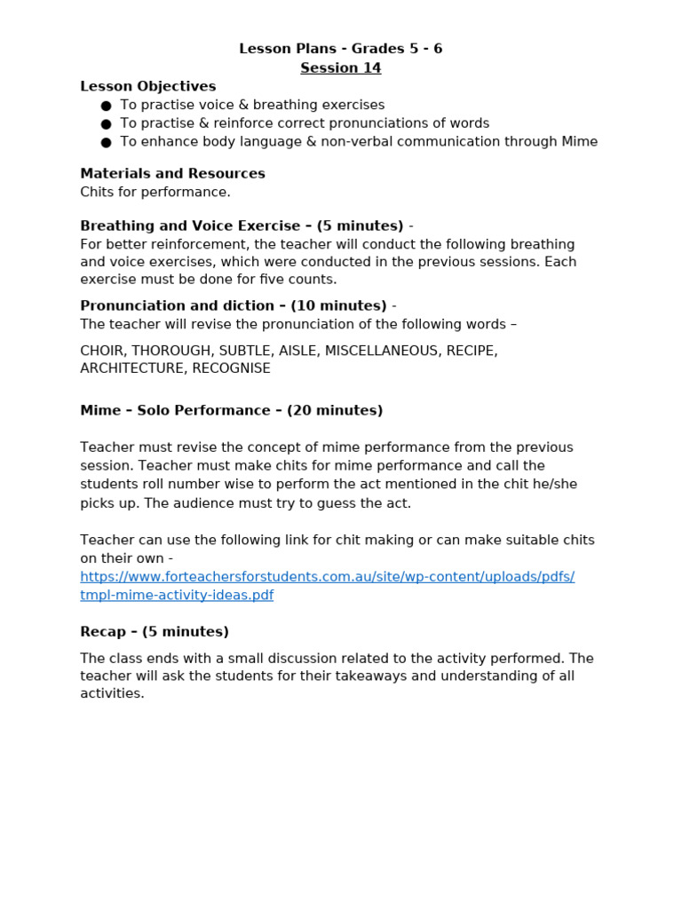 Lesson Plan 14 - Grades 5 - 6 | PDF