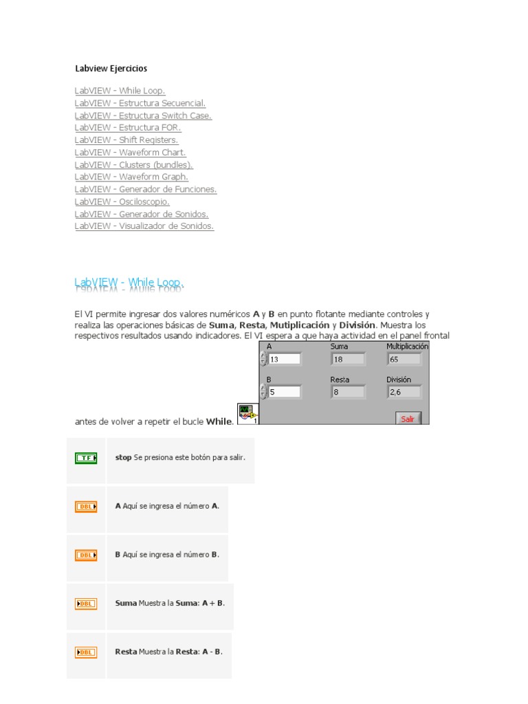 Labview Ejercicios | PDF | Estructura de datos de matriz | Unidad Central de procesamiento