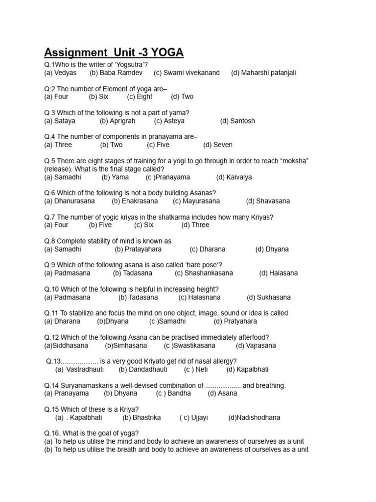 Assignment Unit 3 | PDF | Yoga | Asana