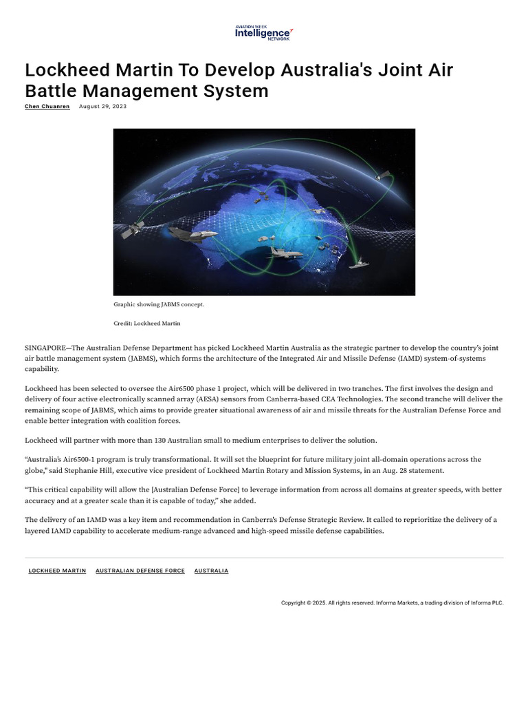 Lockheed Martin To Develop Australia's Joint Air Battle Management ...