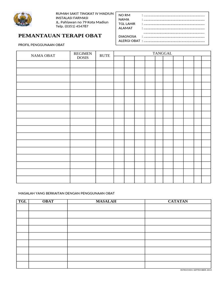 Form Pemantauan Terapi Obat Loose Leaf | PDF