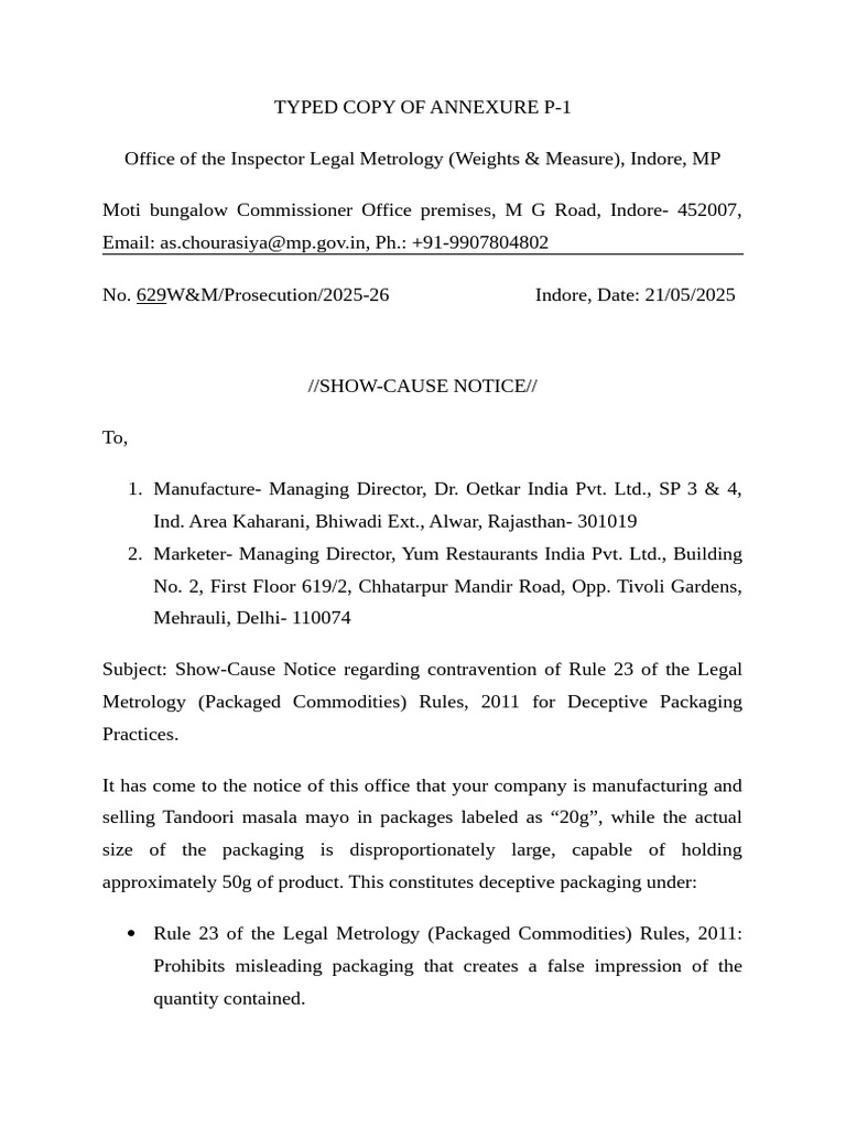 Show-Cause Notice for Deceptive Packaging | PDF | Justice | Crime ...
