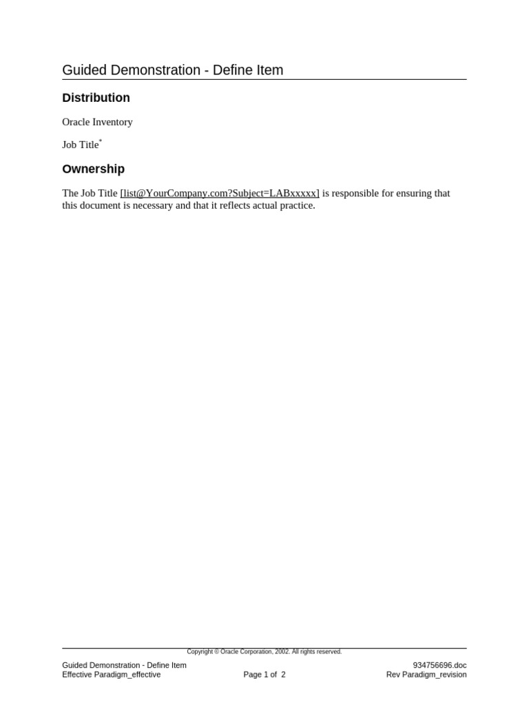 Oracle Inventory Item Definition Guide | PDF