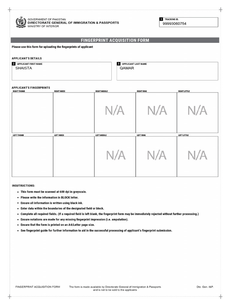 Fingerprint Form | PDF
